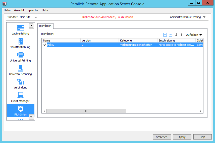 Verwalten von Parallels Client-Einstellungen