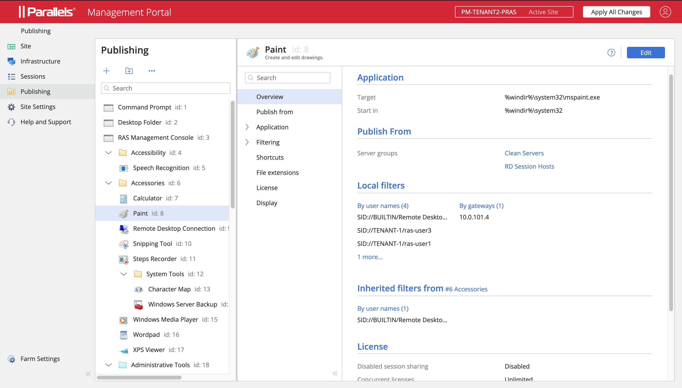 RAS Management Portal User Interface